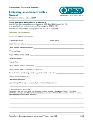 Fillable Online Report litter from vehicles - EPA Victoria Fax Email ...
