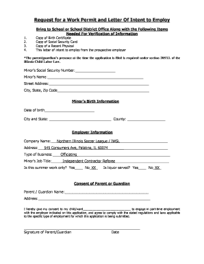 Fillable Online Request for a Work Permit and Letter Of Intent to ...