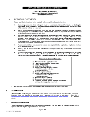 Fillable Online admissions ntu edu AS A HIGHER DEGREE CANDIDATE Fax ...