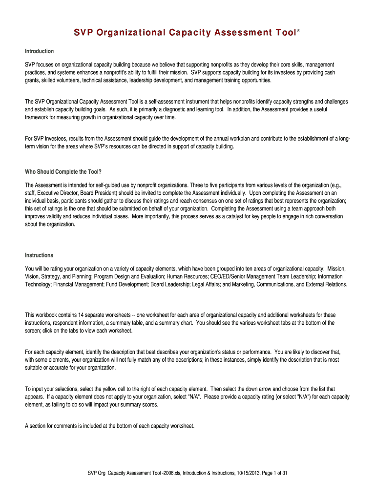 Fillable Online SVP Organizational Capacity Assessment Tool Fax Email ...