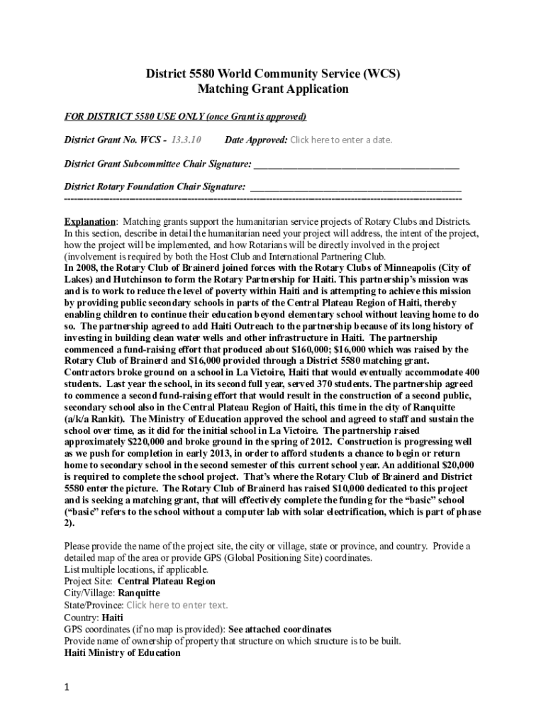 Fillable Online WCS Matching Grant Application Fax Email Print - pdfFiller