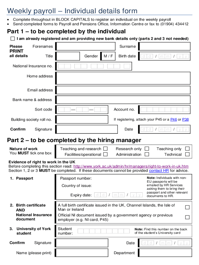 Fillable Online Weekly Payroll Registration Fax Email Print - pdfFiller