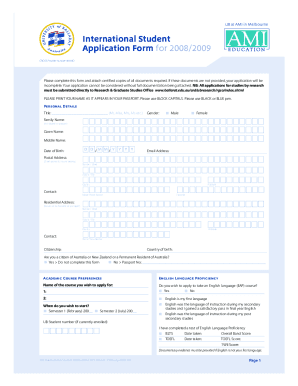 Fillable Online International Student Application Form for 2008/2009 ...