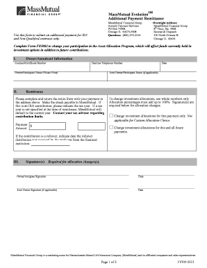 Fillable Online MassMutual Evolution Additional Payment Remittance Fax ...