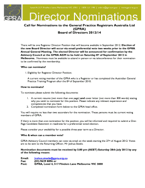 Fillable Online Director Nominations Fax Email Print - pdfFiller