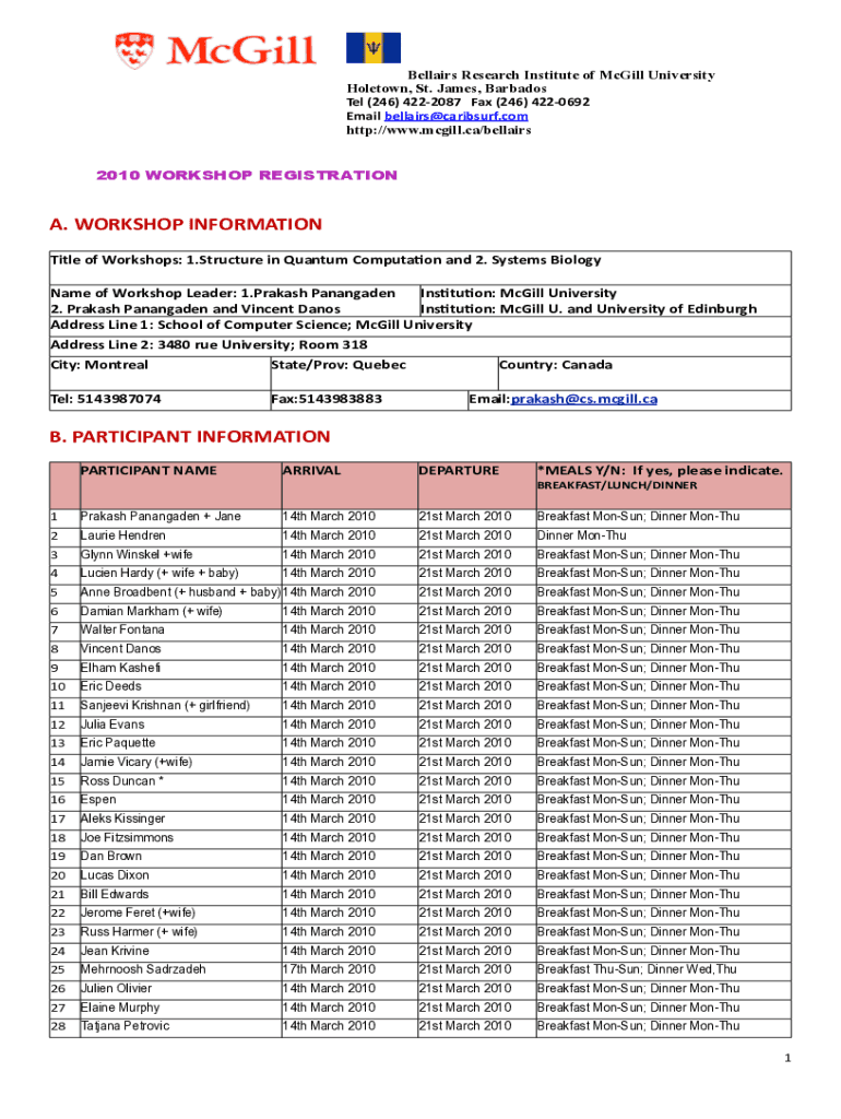 Fillable Online Location of the Workshop The Bellairs Research Institute ... Fax Email Print ...