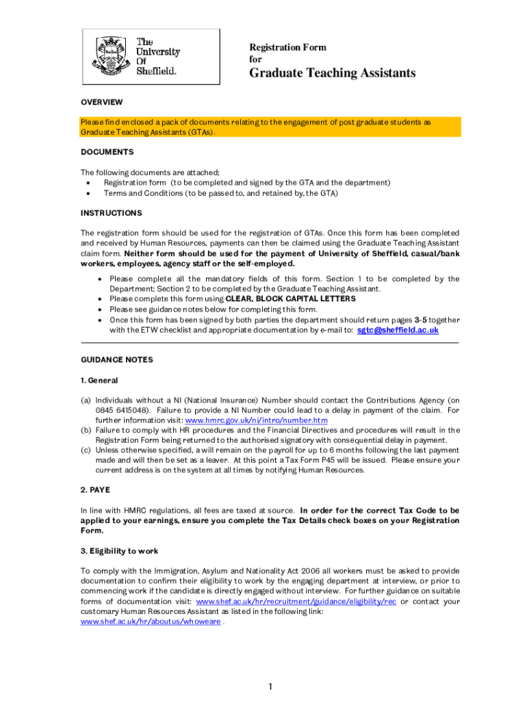Fillable Online Graduate Teaching Assistants Registration Form Fax Email Print - pdfFiller