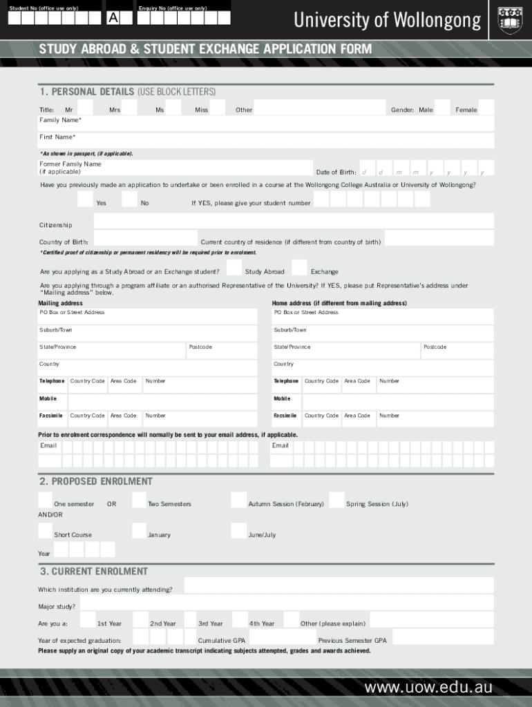 Fillable Online Study Abroad & Student Exchange Application Form Fax Email Print - pdfFiller