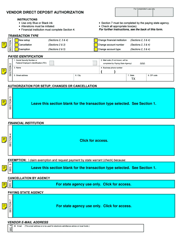 Fillable Online VENDOR DIRECT DEPOSIT AUTHORIZATION Fax Email Print ...