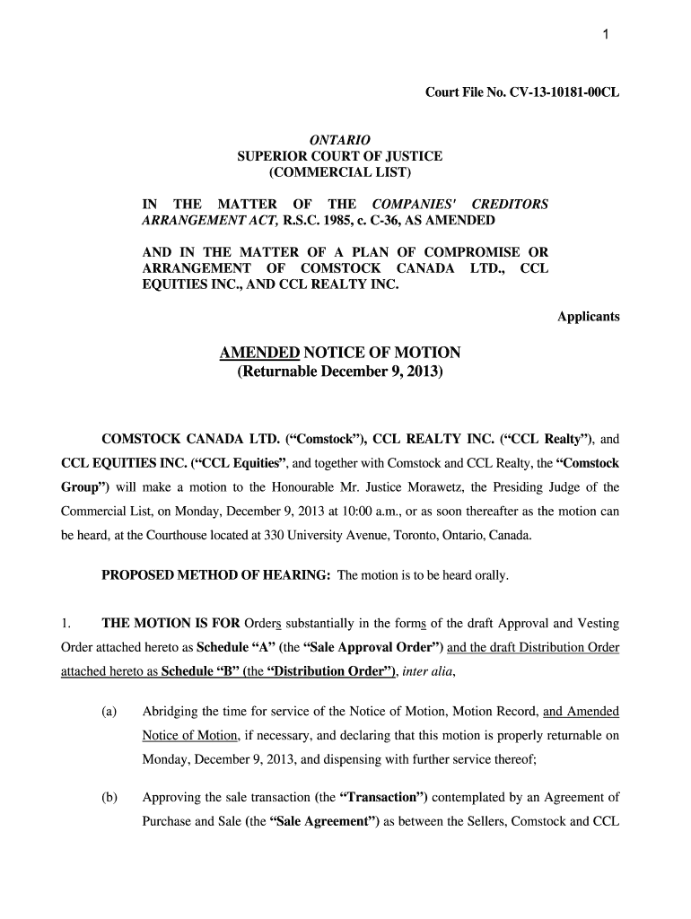 Fillable Online AMENDED NOTICE OF MOTION Fax Email Print - pdfFiller