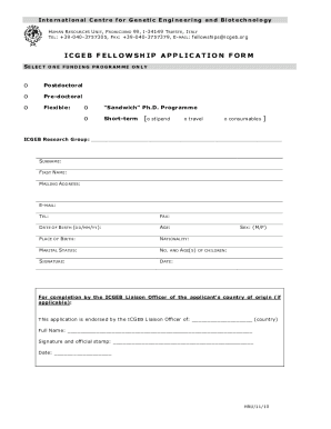 Fillable Online ICGEB FELLOWSHIP APPLICATION FORM o o o o o Fax Email ...