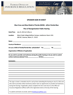 Fillable Online SPEAKER SIGN IN SHEET Fax Email Print - pdfFiller