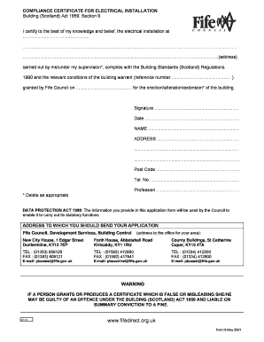 Fillable Online Compliance bcertificateb for electrical installation ...