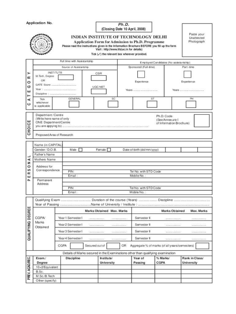 Fillable Online Application Form for Admission to Ph.D. Programme Fax Email Print - pdfFiller
