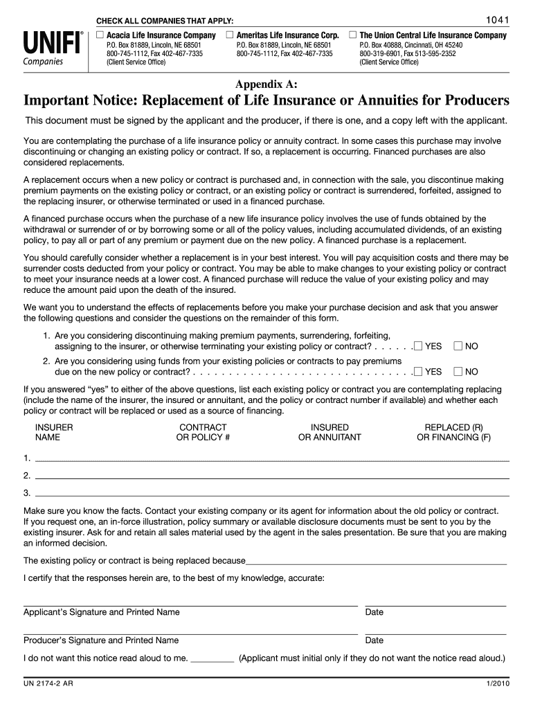 Fillable Online Important Notice: Replacement of Life Insurance or ...