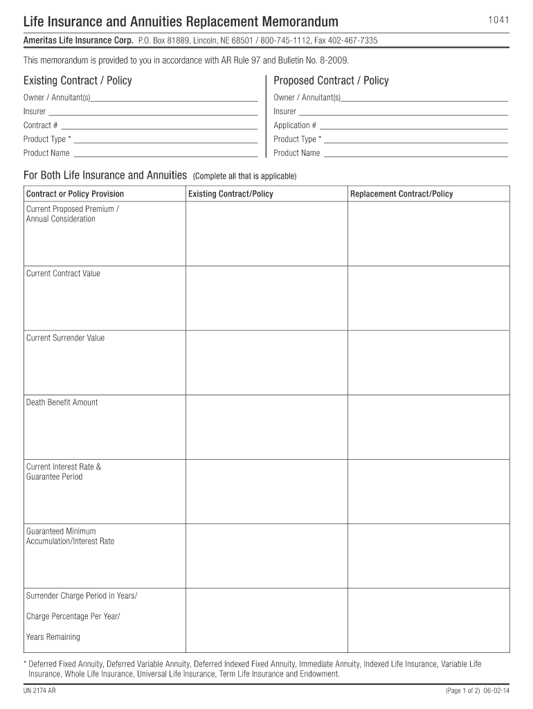 Fillable Online Life Insurance and Annuities Replacement Memorandum Fax ...