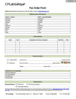 Fillable Online Fax Order Form - CP Lab Safety Fax Email Print - pdfFiller