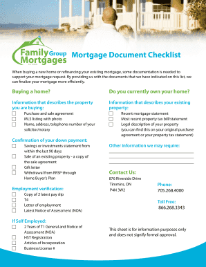 Fillable Online mortgagesmart Mortgage Document Checklist - Family Group Mortgages Fax Email ...