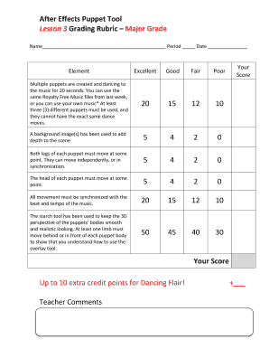 Fillable Online crhstechapps After Effects Puppet Tool Rubric Lesson 3 ...