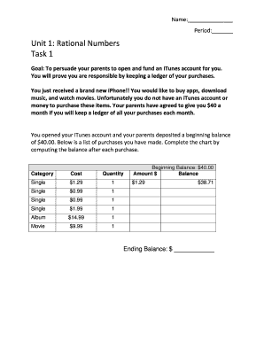 Fillable Online Unit 1 Rational Numbers Task 1 - Rosedale Union School ...
