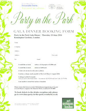 Fillable Online thelordmayorsappeal GALA DINNER BOOKING FORM - The Lord Mayor039s Appeal Fax ...