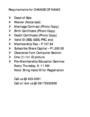 Fillable Online Requirements for CHANGE OF NAME Fax Email Print - pdfFiller