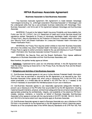Fillable Online Business Associate Agreement for Sub-Business ...