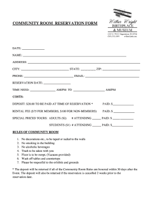 Fillable Online RESERVATION DATE Fax Email Print - pdfFiller