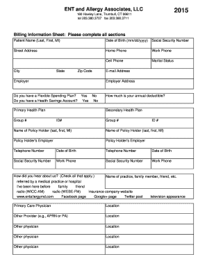 Fillable Online Billing Information Sheet Please complete all sections ...