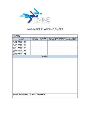 Fillable Online 2016 MEET PLANNING SHEET.docx Fax Email Print - pdfFiller