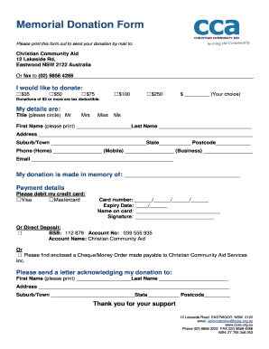 Fillable Online ccas org Memorial Donation Form - Christian Community ...