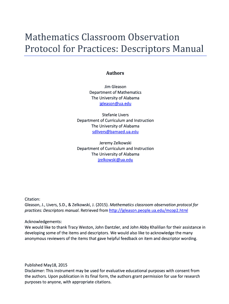 Fillable Online Mathematics Classroom Observation Fax Email Print ...
