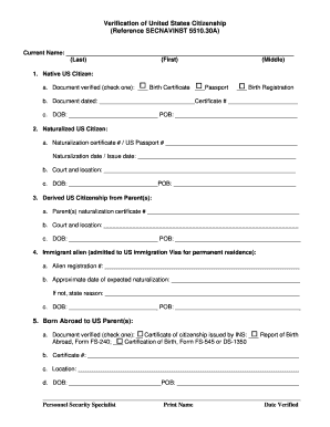 Fillable Online Verification of United States Citizenship (Reference ...