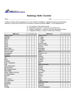 Fillable Online Radiology Skills Checklist - Promed bAgencyb Fax Email ...