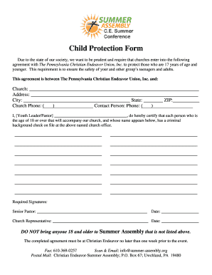 Fillable Online cemidatlantic Child Protection Agreement Form-SA Fax ...