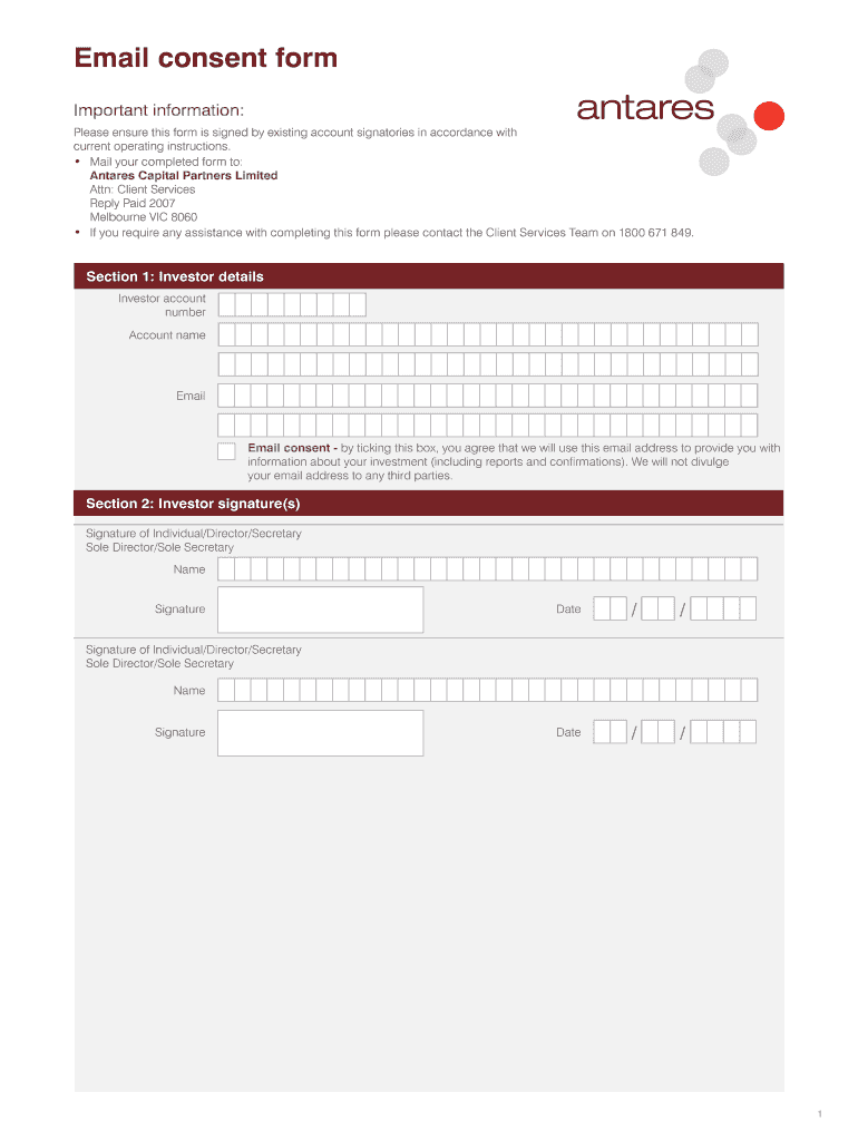Fillable Online Email consent form - Antares Capital Fax Email Print ...