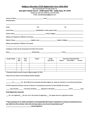 Fillable Online Religious Education CCD Registration Form 2015-2016 Fax ...