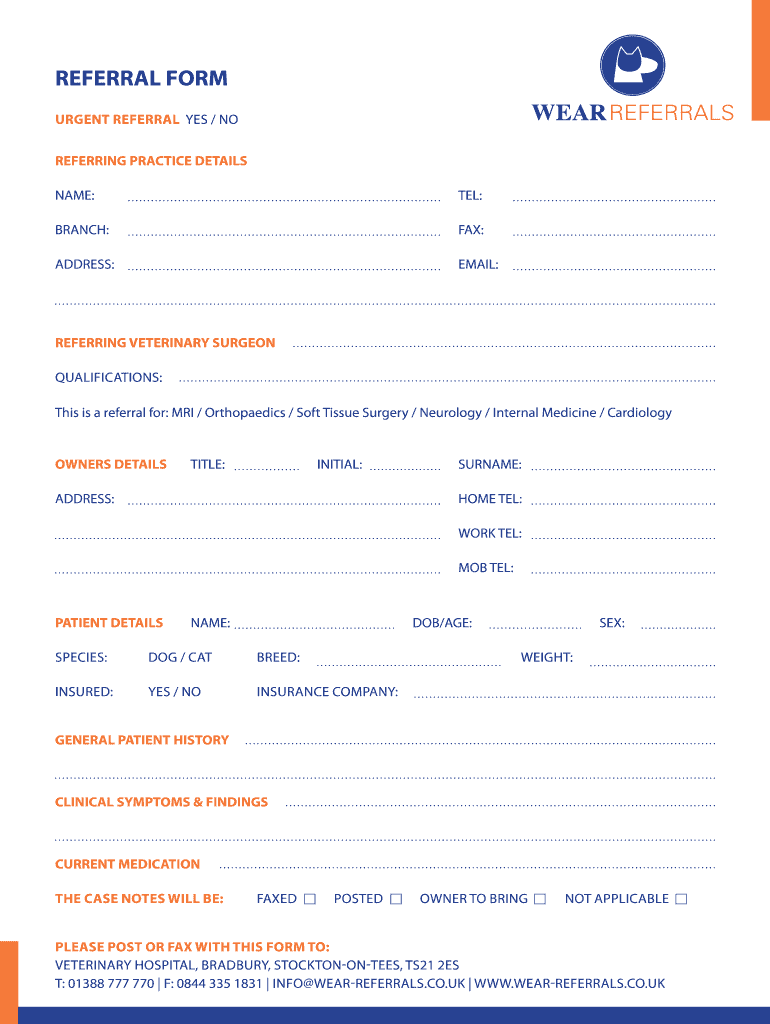 Fillable Online wear-referrals co URGENT REFERRAL YES NO - wear ...