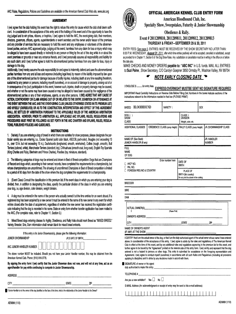 Fillable Online pacificrimbloodhoundclub OFFICIAL AMERICAN KENNEL CLUB ...