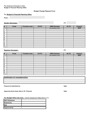 Fillable Online aucadmin aucegypt Budget Change Request Formxls Fax ...
