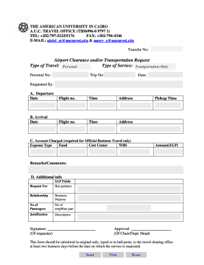 Fillable Online aucadmin aucegypt Personal Transportation Form - The ...