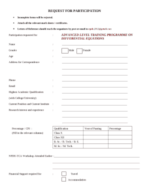 Fillable Online npde-tca math iitb ac ADVANCED LEVEL TRAINING PROGRAMME ON - npde-tca math iitb ...