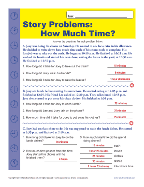 Fillable Online How Much Time Story Problems - Printable Math ...