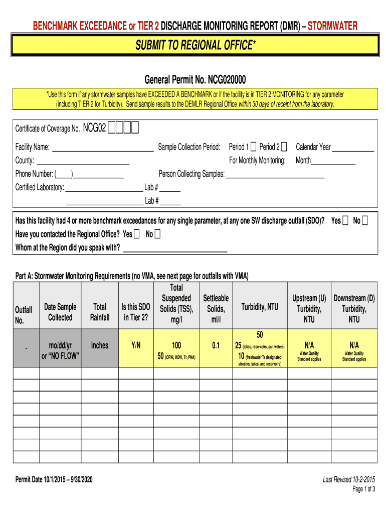 Fillable Online BENCHMARK EXCEEDANCE or TIER 2 DISCHARGE MONITORING ...