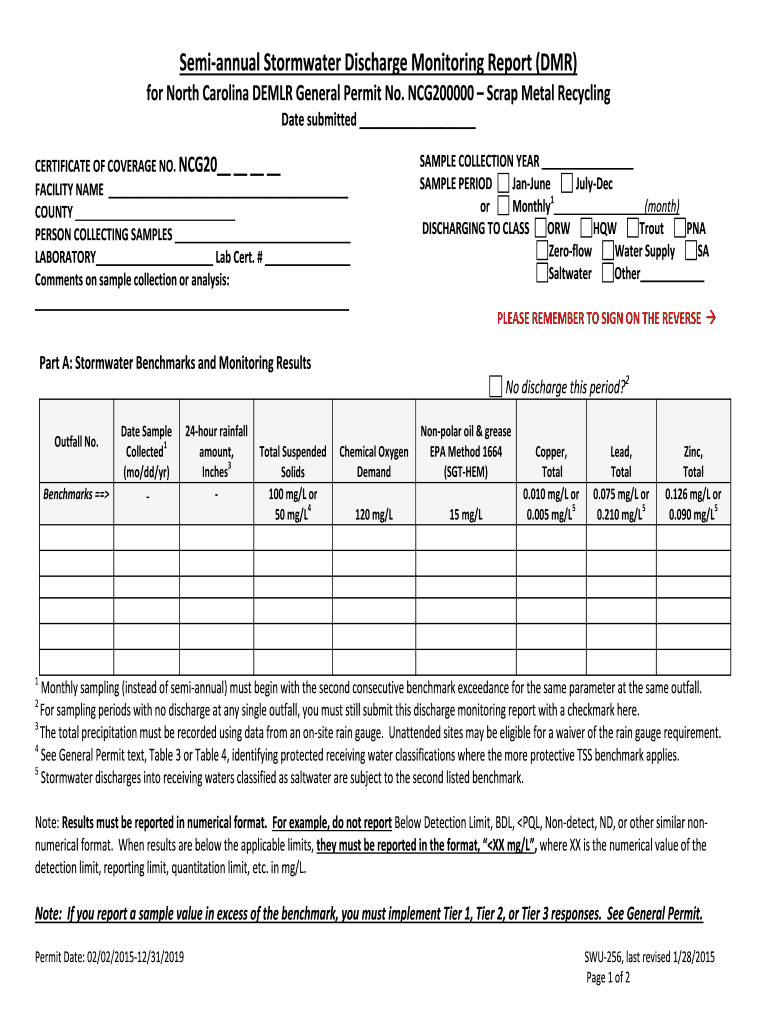 Fillable Online Semi-annual Stormwater Discharge Monitoring Report DMR ...