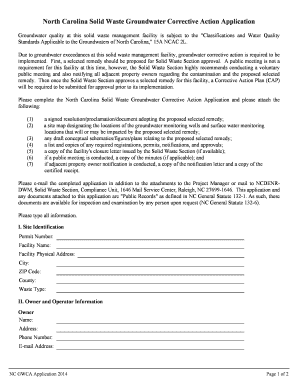 Fillable Online North Carolina Solid Waste Groundwater Corrective Action bApplicationb Fax Email ...