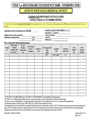 Fillable Online TIER 2 or BENCHMARK EXCEEDENCE DMR - STORMWATER Fax ...