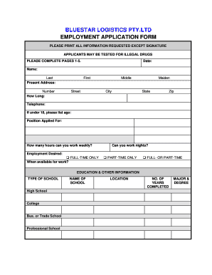 Fillable Online Bluestar logistics pty.ltd employment application form ...