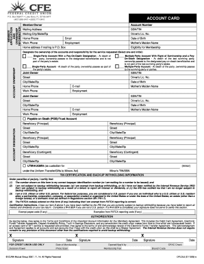 Fillable Online ACCOUNT CARD - CFE Federal Credit Union Fax Email Print ...