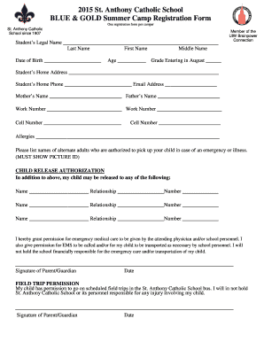 Fillable Online stanthonysa Blue amp Gold Registration Card 2015 - St ...